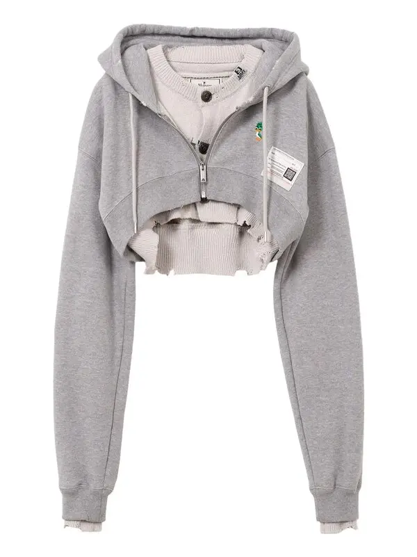 Mihara Yasuhiro Layered Cropped Zip-up Hoodie - Grey