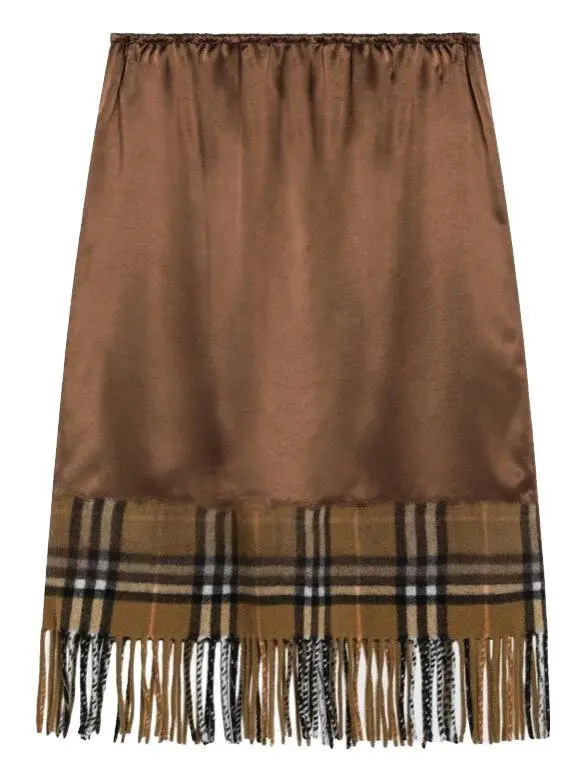Burberry Checked Fringed Edge Skirt - Brown