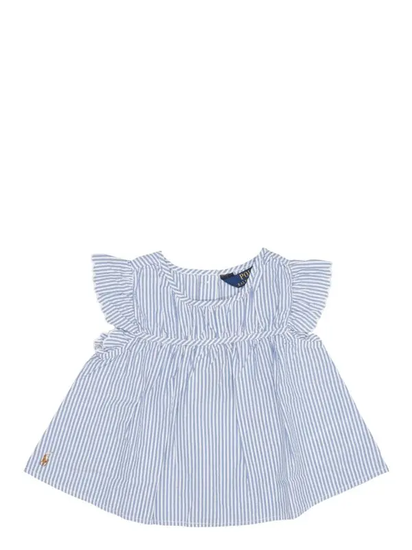 Polo Ralph Lauren Striped Cotton Blouse With Ruffle Detail - Blue