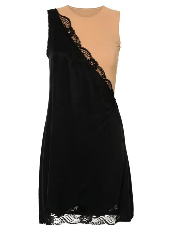 MAISON MARGIELA One Shoulder Lace Trim Dress - Black