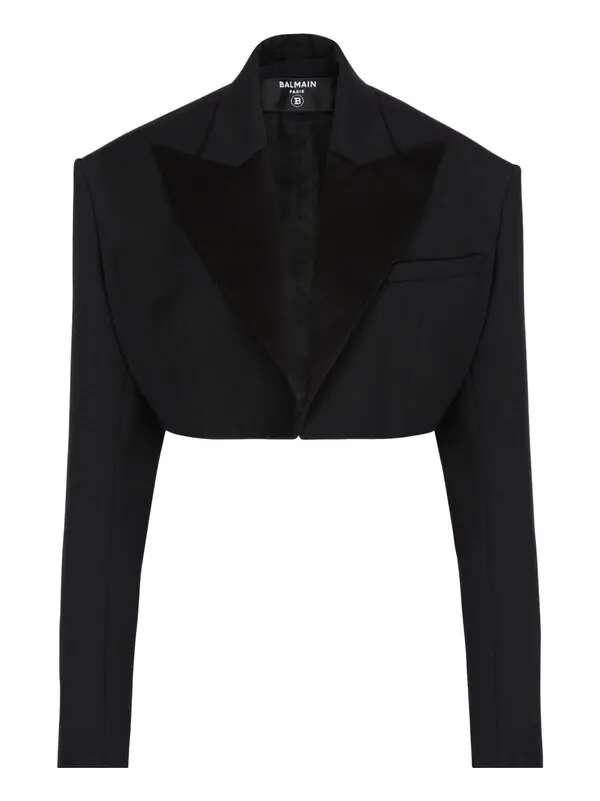 Balmain Cropped Grain De Poudre Jacket With Lion Head Buttons - Black