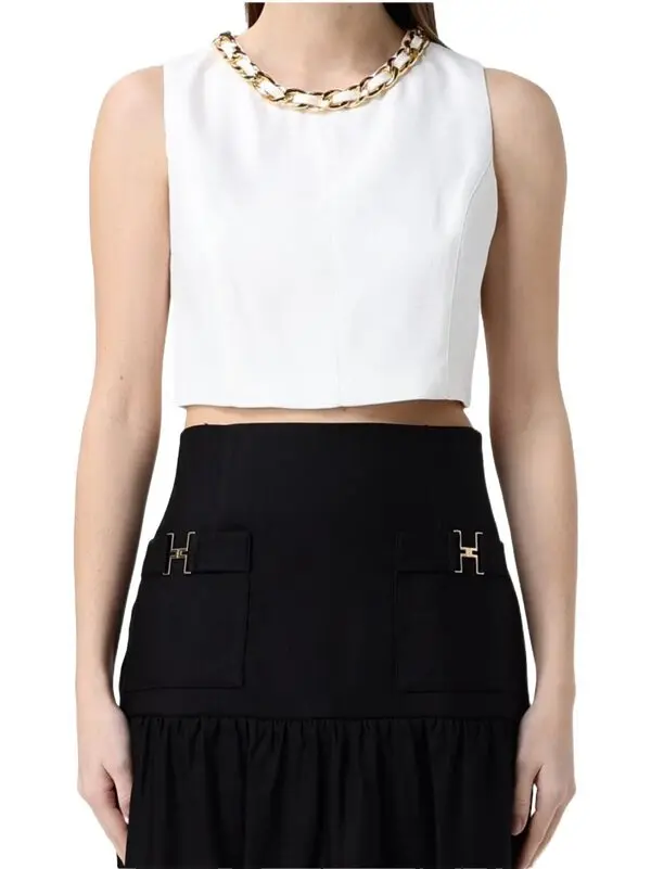 Elisabetta Franchi Cropped Sleeveless Top With Chain Detail - Black