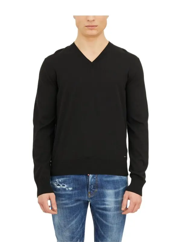 Dsquared2 V-neck Knitted Jumper With Logo Detail - Black