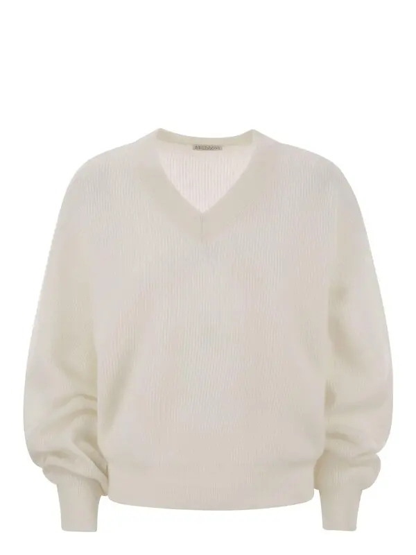 Brunello Cucinelli V-neck Ribbed Jumper - White