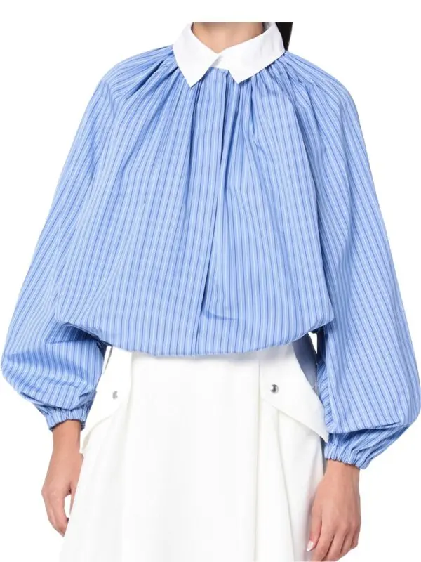PATOU Striped Balloon Sleeve Shirt - Light Blue