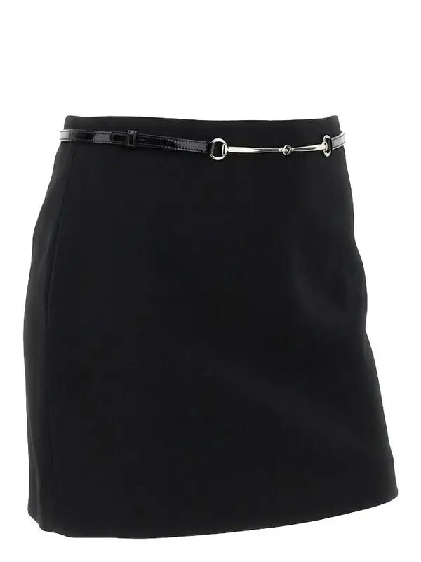 Gucci Horsebit Detail Front Slit Mini Skirt - Black