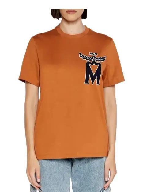 Mcm Logo Embroidered Crewneck T-shirt - Orange