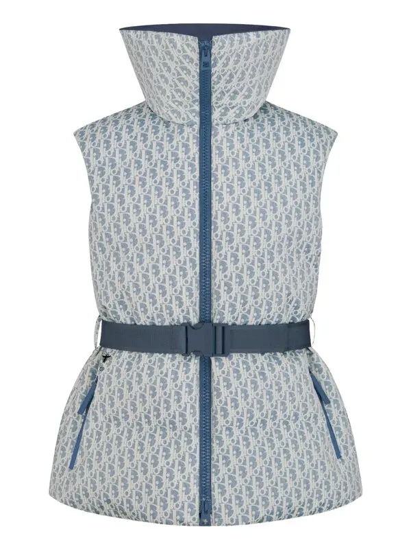 Dior Belted Puffer Vest - Blue And White