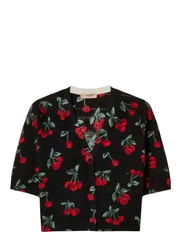 TWINSET Cherry Print Short Sleeve Cardigan - Black