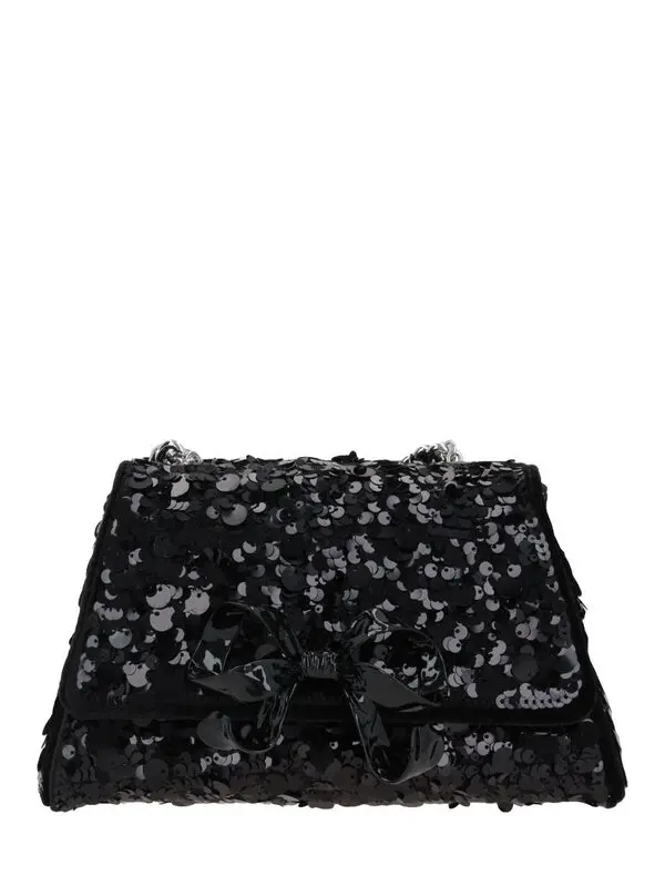 SELF-PORTRAIT Embellished Bow Shoulder Bag - Black