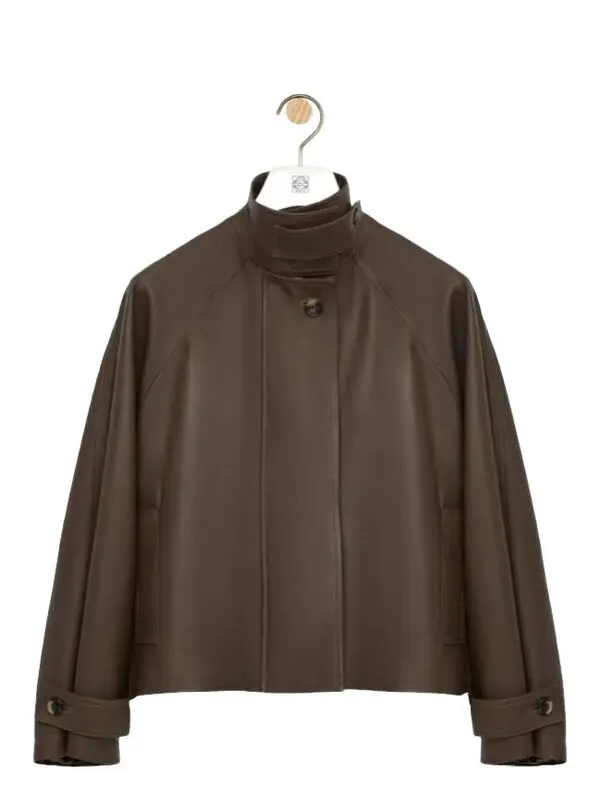 Loewe Leather High Neck Short Parka - Dark Green