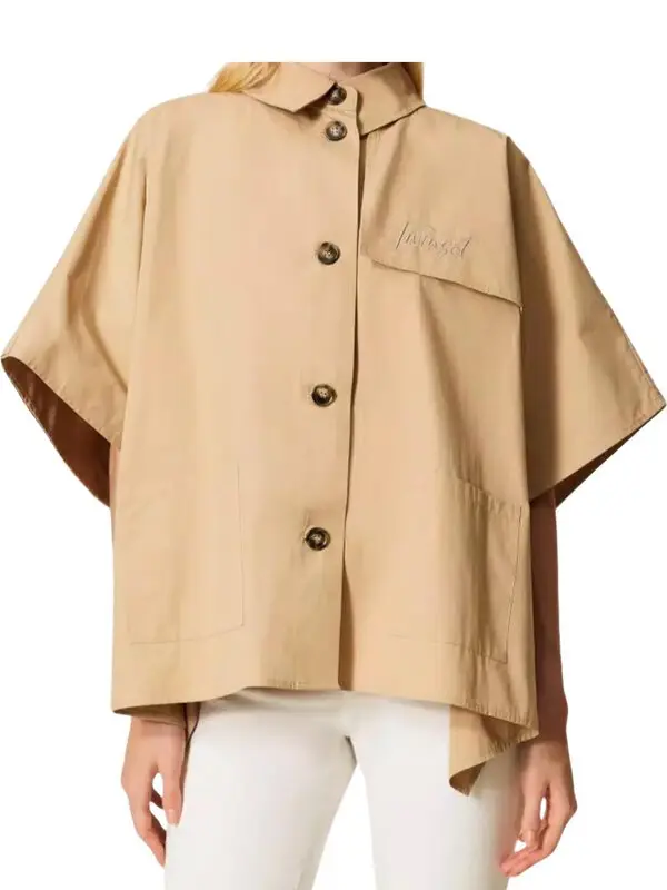 TWINSET Short Sleeve Cape With Embroidered Detail - Nude