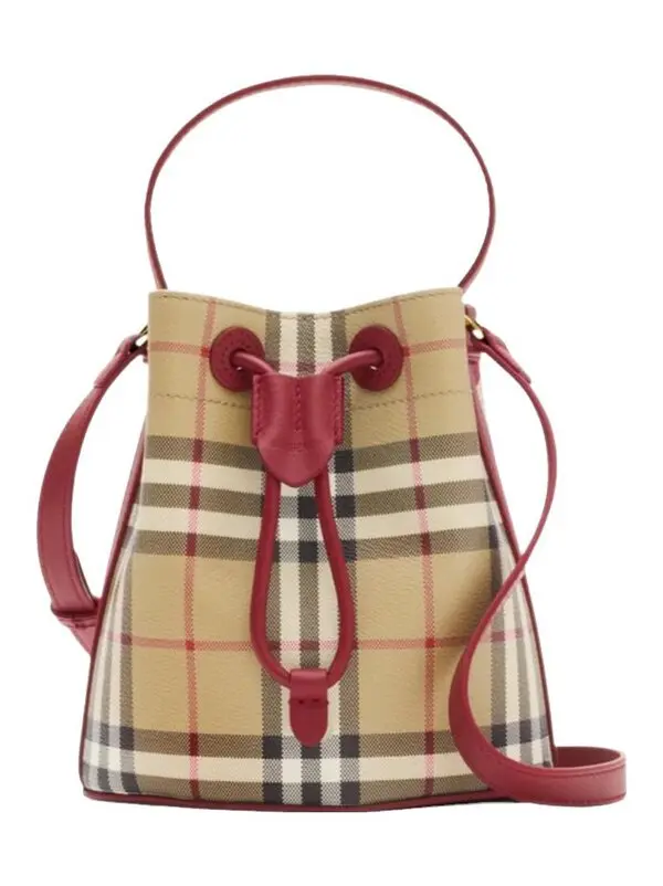 Burberry Mini Check Bucket Bag - Archives Beige/ruby Red