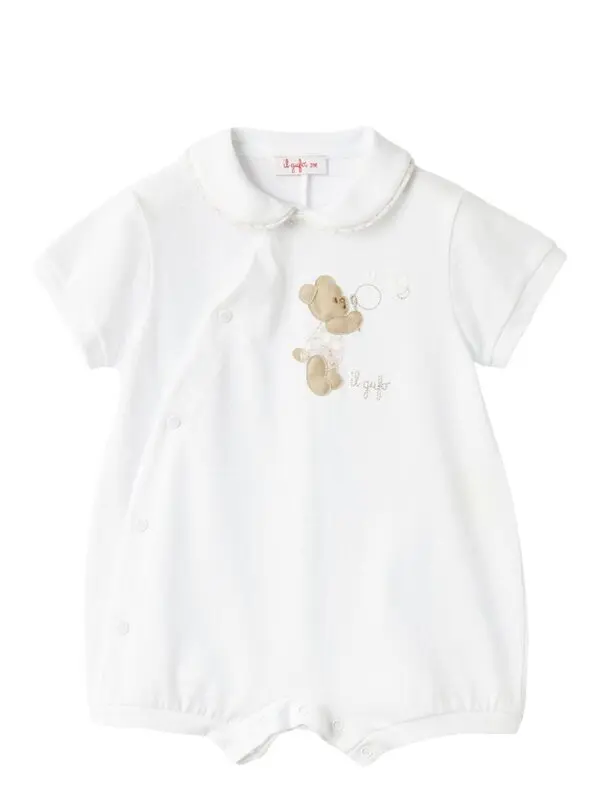 IL GUFO Cotton Romper With Bear Applique - White
