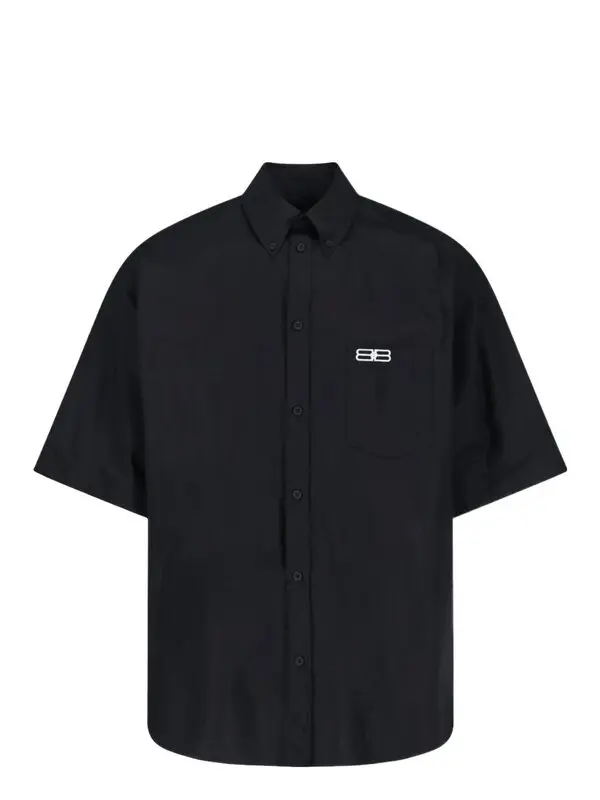 Balenciaga Bb Logo Embroidered Oversized Shirt - Black