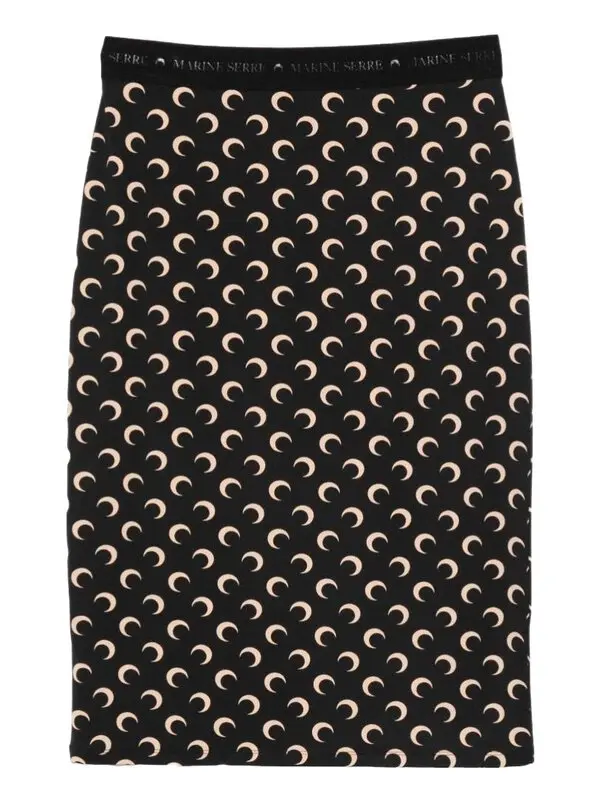 MARINE SERRE Printed Midi Skirt - Black