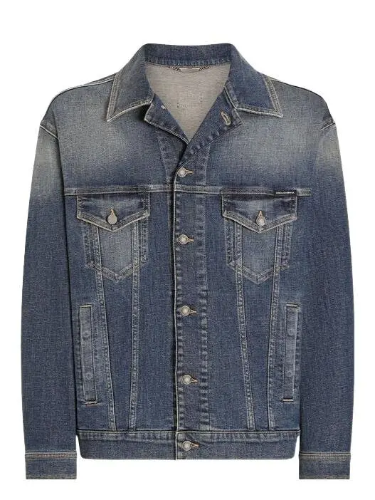 Dolce & Gabbana Long Sleeve Collared Denim Jacket - Gray