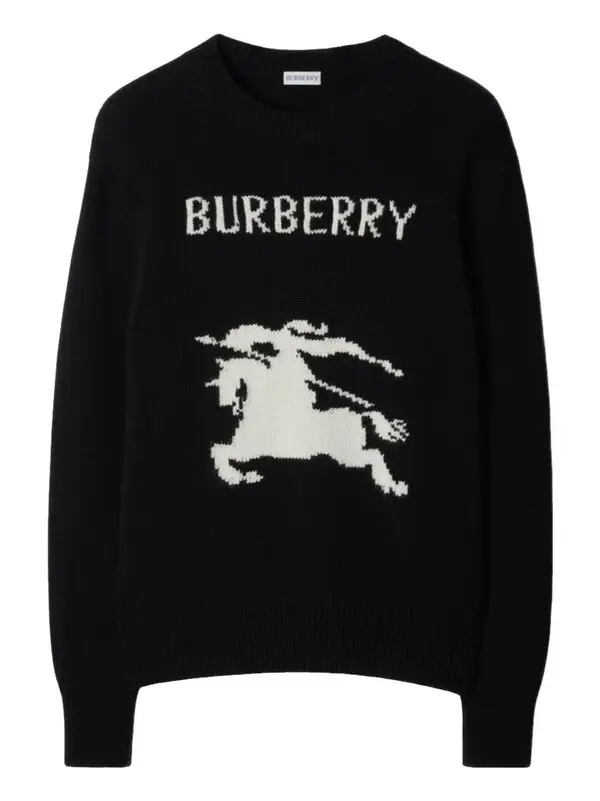 Burberry Crewneck Jumper With Intarsia Knit - Black