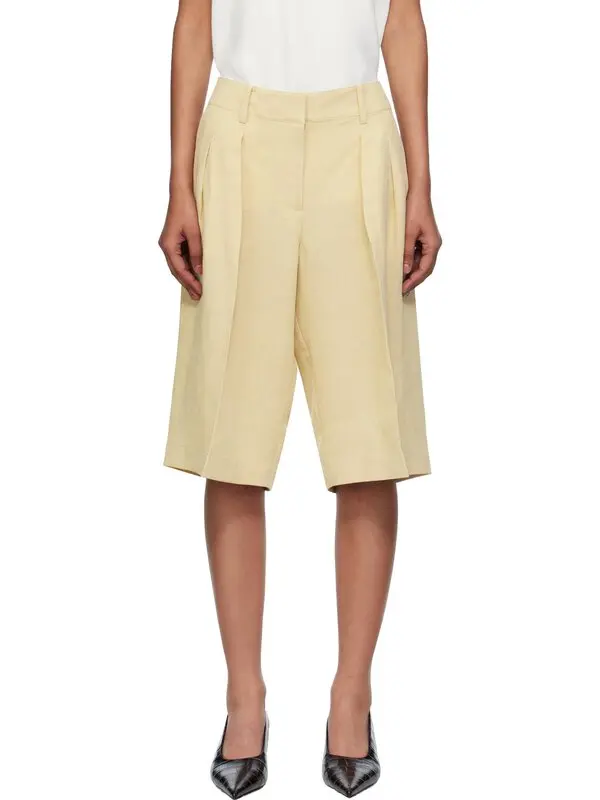 THE FRANKIE SHOP Bilbao Pleated Linen Bermuda Shorts - Beige