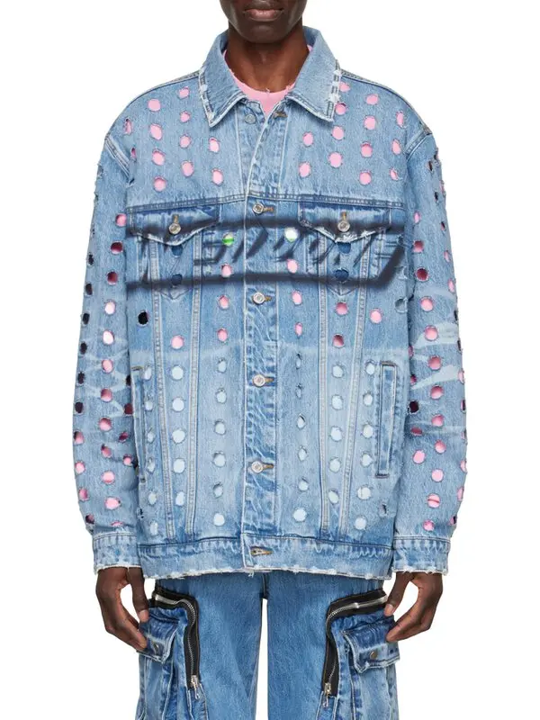 We11Done Logo Denim Jacket - Blue