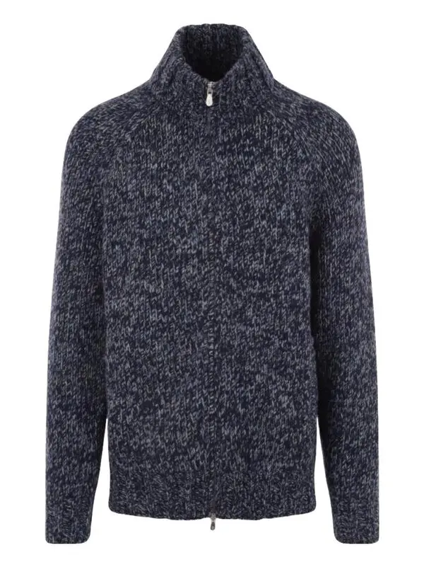 Brunello Cucinelli High Neck Zipped Knitted Jumper - Navy Blue