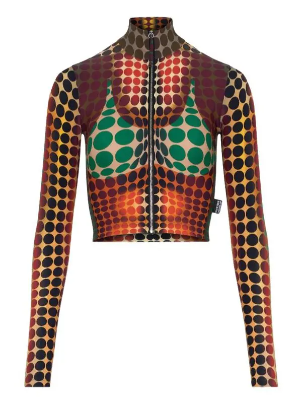 JEAN PAUL GAULTIER High-neck Zip-up Top - Brown