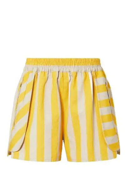 Fendi Pequin Striped Elasticated Waist Shorts - Yellow And Beige