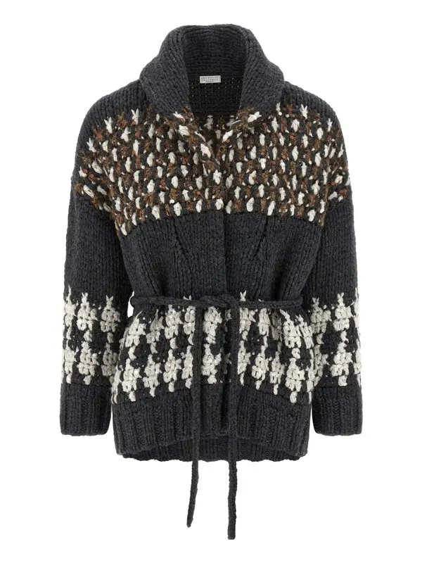 Brunello Cucinelli Ribbed Knit Belted Cardigan - Black