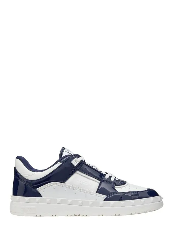 Valentino Garavani Low-top Lace-up Sneakers With Stud Detailing - Blue/white