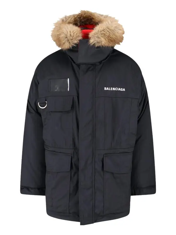 Balenciaga Reversible Hooded Parka With Fur Trim - Black