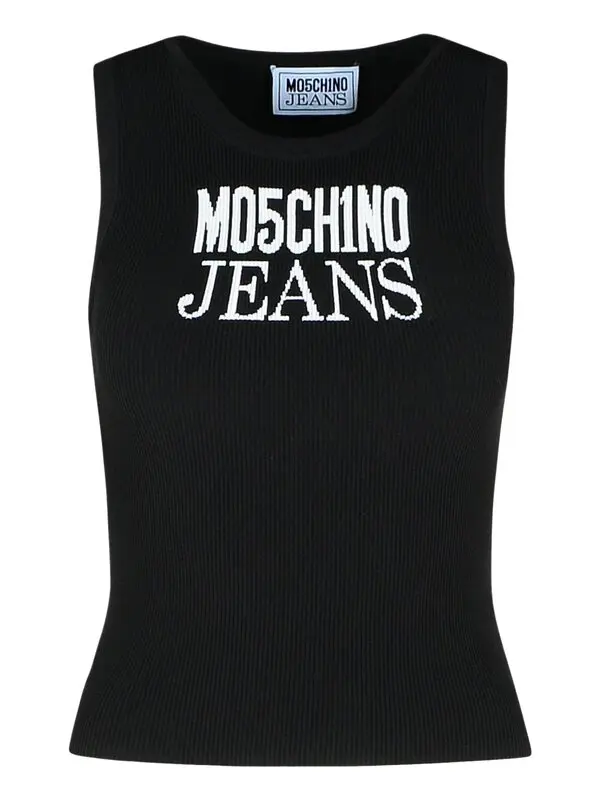 Moschino Logo Printed Ribbed Tank Top - Black