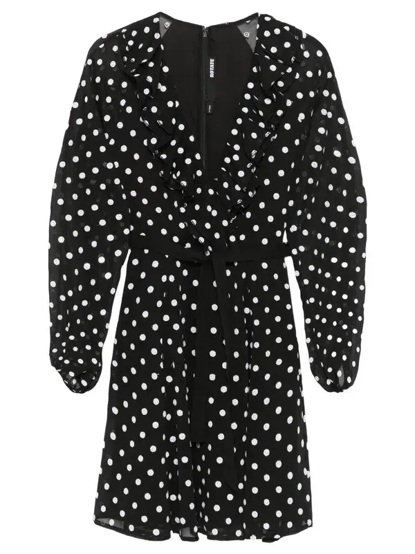 ROTATE BY BIRGER CHRISTENSEN Polka Dot V-neck Long Sleeve Dress - Black