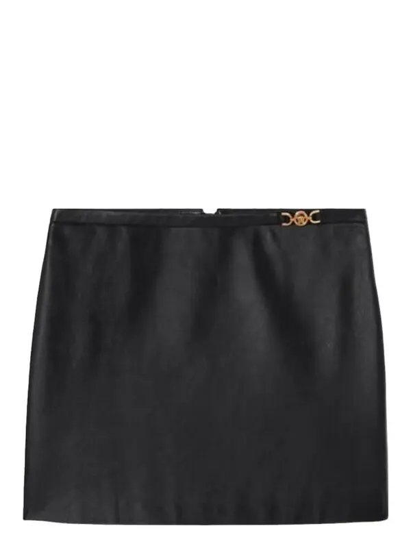 Versace Logo Motif Plaque Mini Leather Skirt - Black