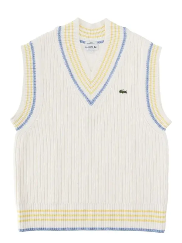 Lacoste Ribbed V-neck Knitted Vest With Contrast Details - White