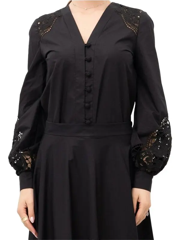 TWINSET V-neck Shirt With Lace Details - Black