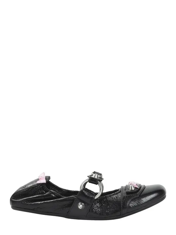 Balenciaga Black Lamb Leather Flat Ballerina Shoes - Blk Rose Poudre Slvr