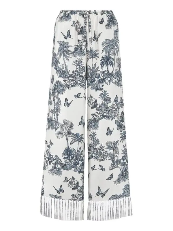 Dior Riviera Wide-leg Trousers With Fringed Hems - White And Blue