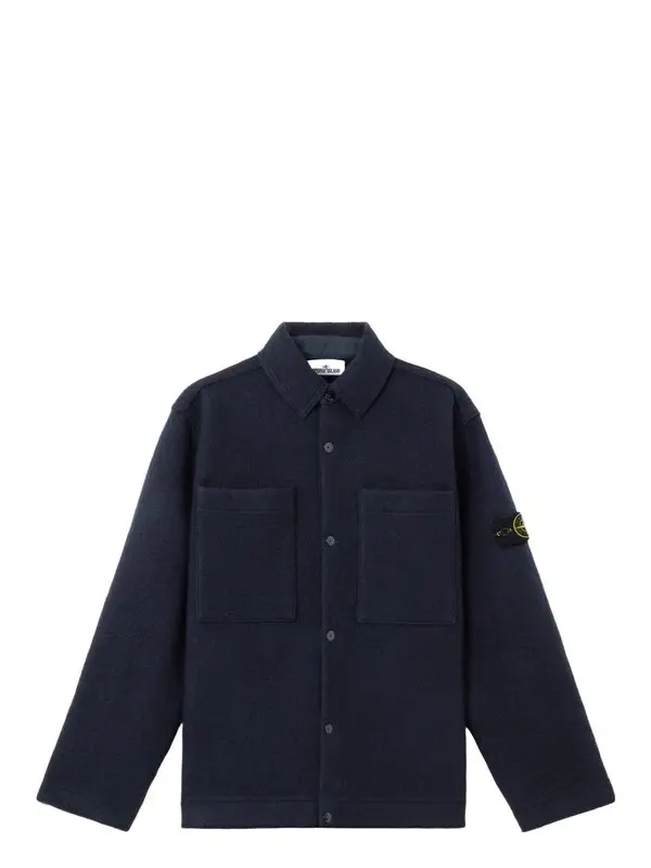 Stone Island Logo Patch Buttoned Cardigan - Navy Blue