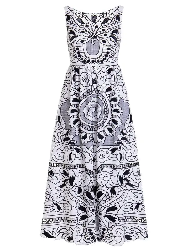 Red Valentino Floral-printed V-back Midi Dress - White