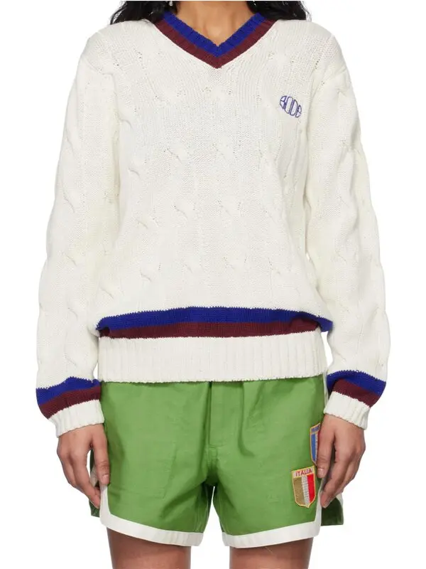 BODE Tennis V-neck Sweater - White