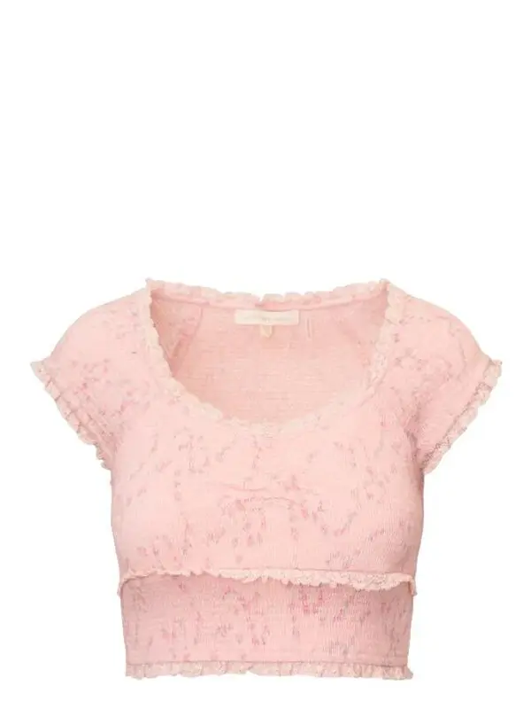 LoveShackFancy Cambron Ruffled Crop Top - Apple Blossom