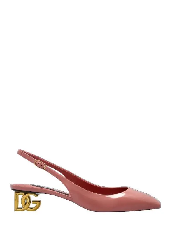 Dolce & Gabbana Square Toe Slingback Pumps With Logo Heel - Pink