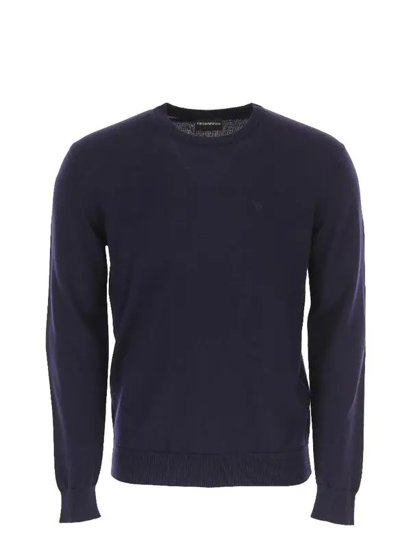 Emporio Armani Crew Neck Logo Detail Pullover - Blue