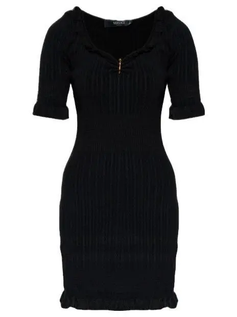 Versace Medusa Safety Pin Ribbed-knit Mini Dress - Black