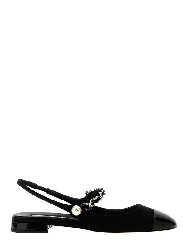 Miu Miu Slingback Ballerina Flats With Chain Detailing - Black