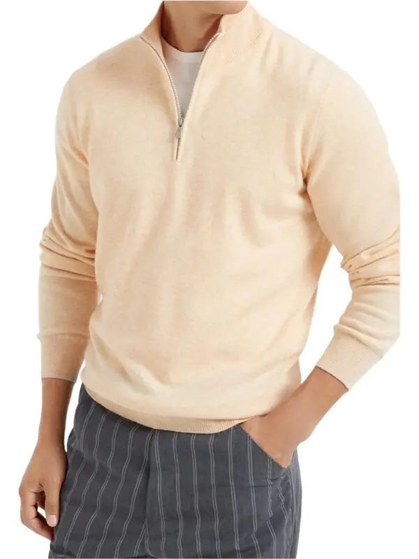 Brunello Cucinelli Funnel-neck Knitted Polo Shirt - Melon Color