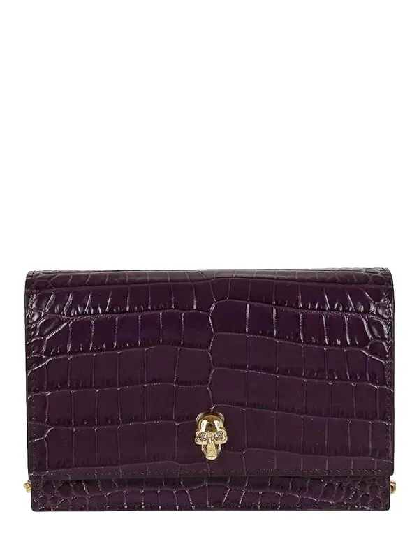 Alexander McQueen Crocodile Embossed Skull Rivet Shoulder Bag - Black