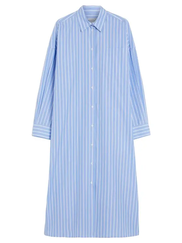 Max Mara Long Sleeve Striped Shirt Dress - Light Blue