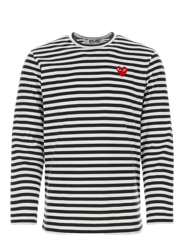 Play Comme Des Garcon Comme Des Garçons Play Striped Red Heart Long-sleeved T-shirt - Black