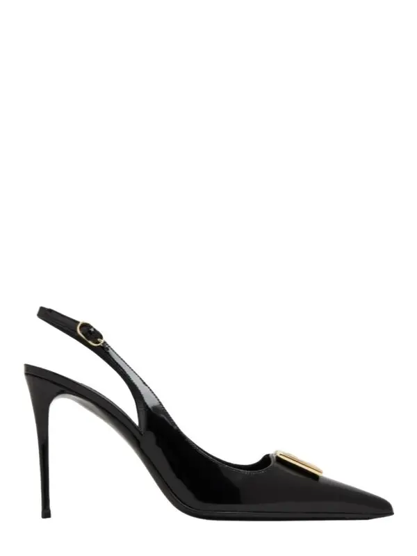Dolce & Gabbana Logo Plaque Pointed Toe Slingback Pumps - Black
